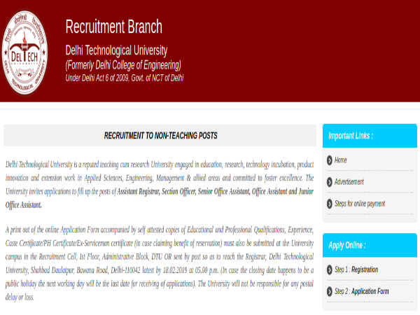 DTU Recruitment 2019 For Non-Teaching Staff; Apply Before 18 February ...