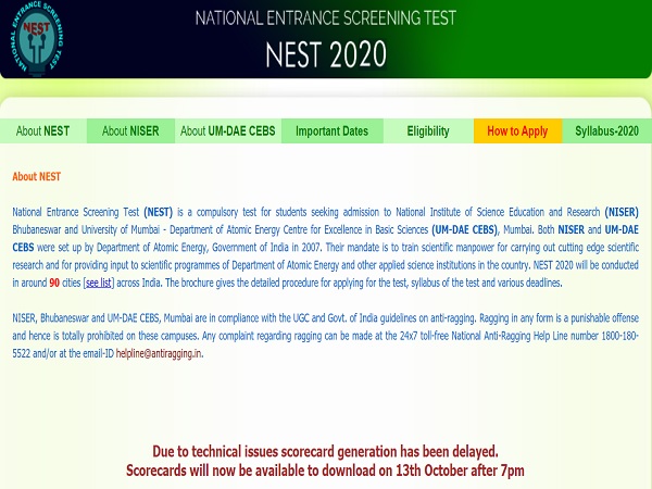 NEST Result 2020: How To Check NEST Exam Result 2020 - Careerindia