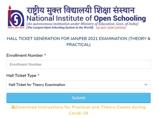 NIOS Admit Card 2021: Download Class 10 And Class 12 Hall Ticket For ...