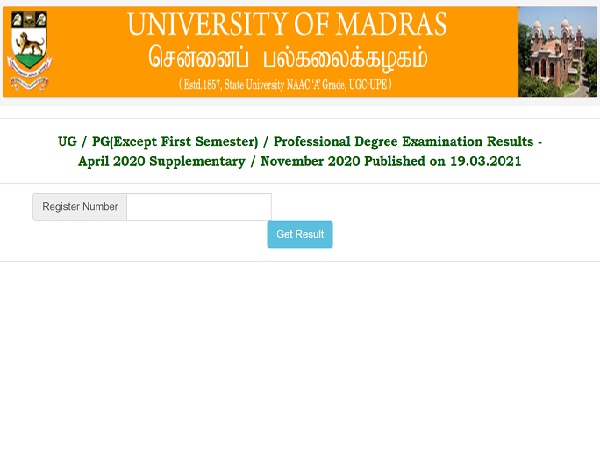 Madras University Result 2021: Check First Semester Result Link At unom ...