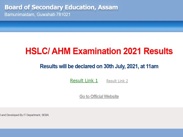 SEBA Result 2021: Assam HSLC Result 2021 Link And Download Class 10th ...