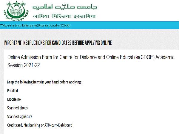 JMI CDOE Admissions 2021: Register For Jamia Millia Islamia Admission ...