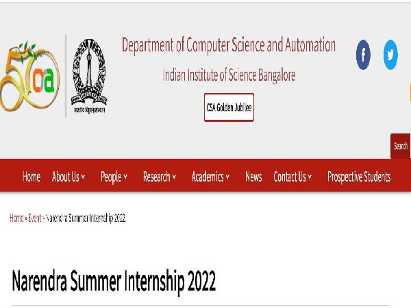 IISC CSA Narendra Summer Internship 2022, Application Closes On May 10. Check IISC Program ...